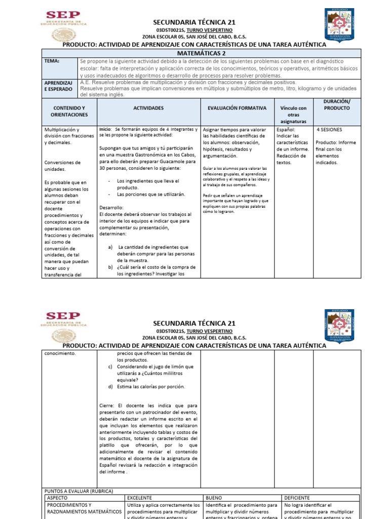 Pa2 Segundo Planteamiento de Proyecto | PDF | Aprendizaje | Multiplicación