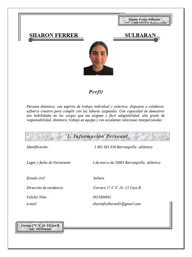 Hoja de Vida Sharon Ferrer | PDF