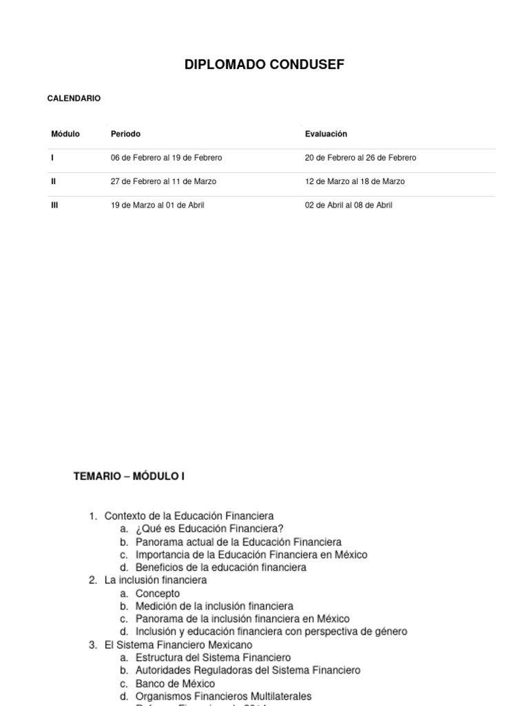 Diplomado Condusef | PDF | Inclusión financiera | Educación financiera