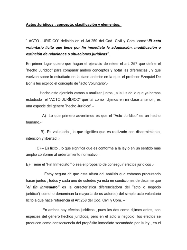 Acto Jurídico: Definición y Elementos | PDF | Donación