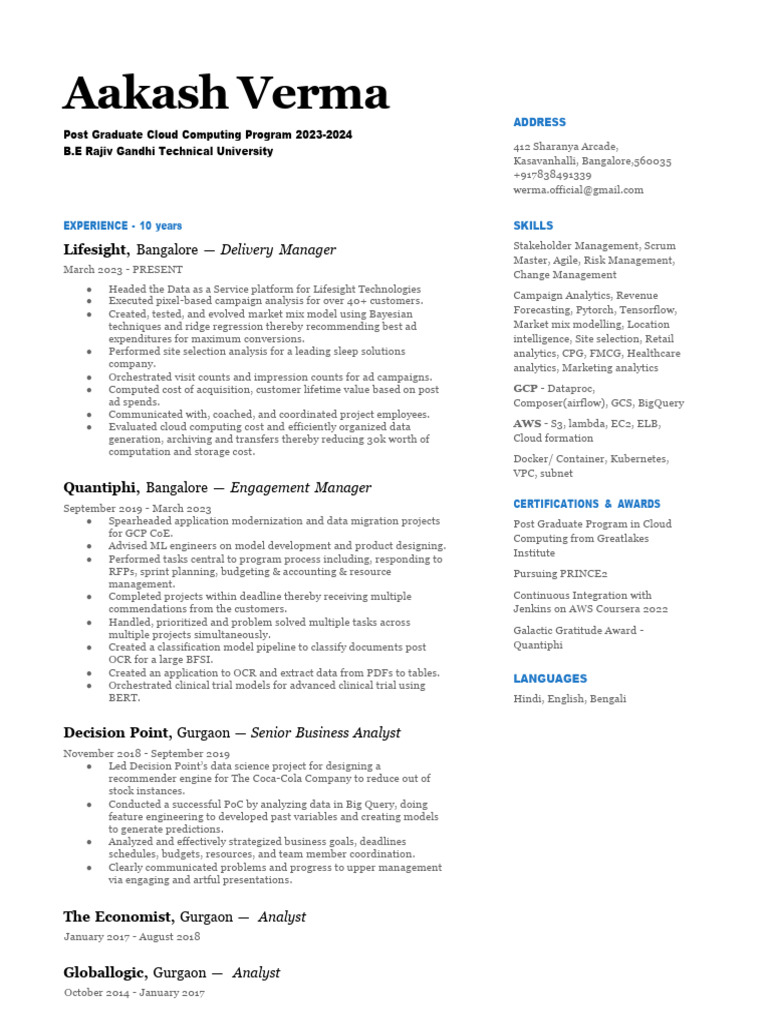 Aakash Verma - Analytics - Resume | PDF | Analytics | Cloud Computing