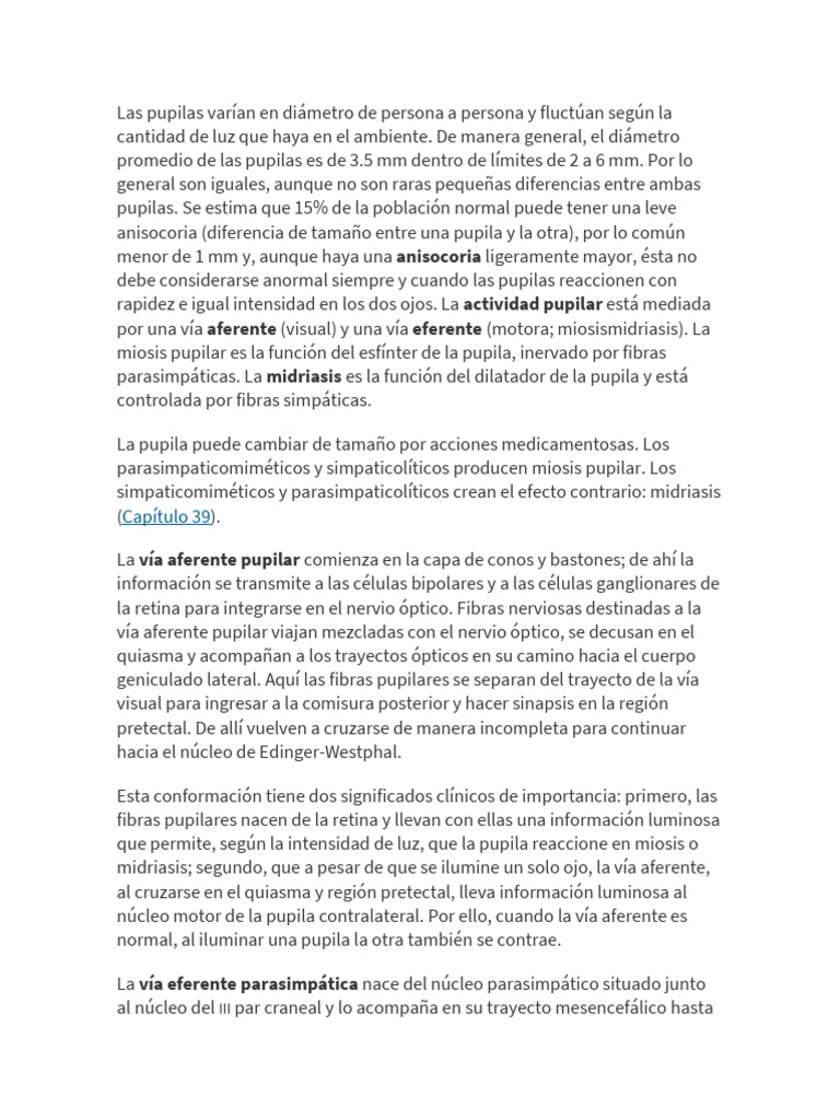 Variaciones y Reflejos de las Pupilas | PDF | Sistema nervioso | Anatomía