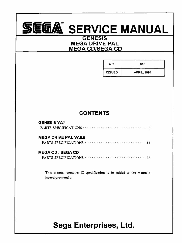 Sega Genesis Mega CD Service Manual | PDF | Gaming | Video Games