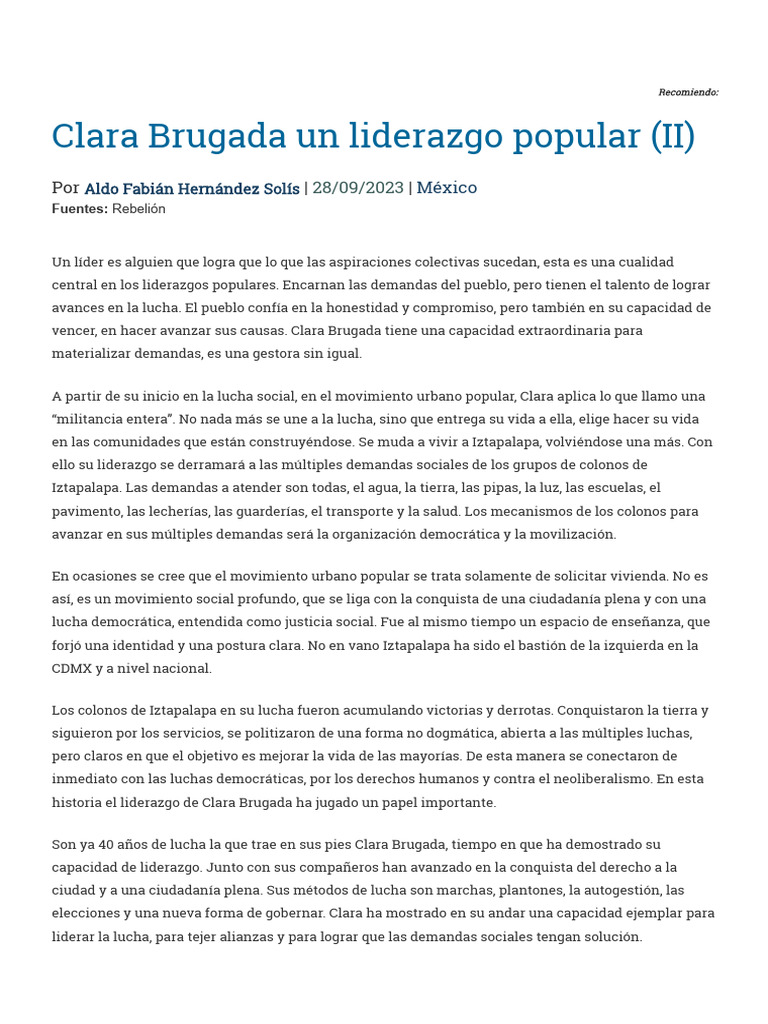 Clara Brugada un liderazgo popular (II) – Rebelion | PDF
