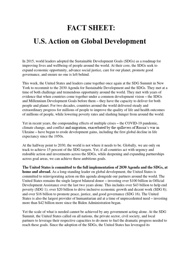 Fact Sheet: US Action On Global Development | PDF | Food Security ...