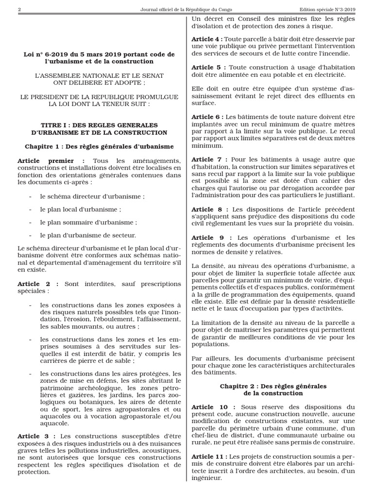 Congo Code 2019 Urbanisme Construction | PDF | Urbanisme | Communes de ...