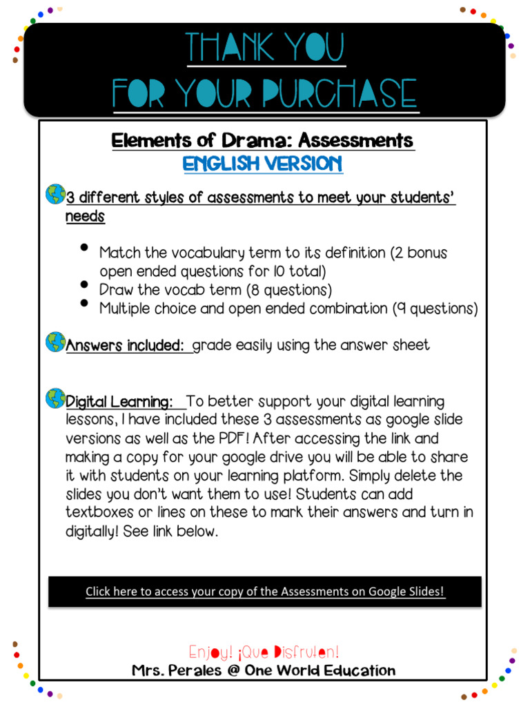 Terms of Use Elements of Drama ENGLISH VERSION Assessments | PDF ...