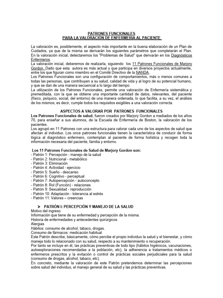 Patrones Funcionales | Descargar gratis PDF | Enfermería | Diagnostico ...