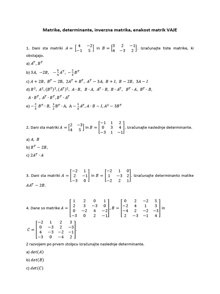 Matrike in Determinante - VAJE-1 | PDF