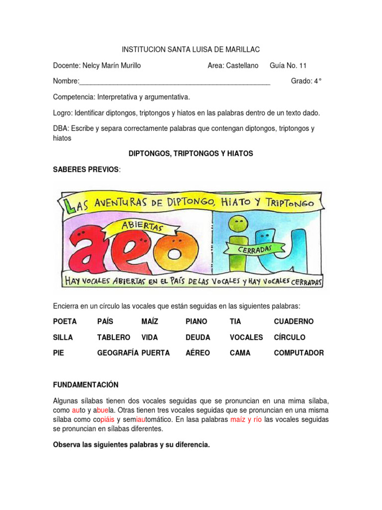 Diptongos, Triptongos y Hiatos | PDF | Vocal | Sílaba