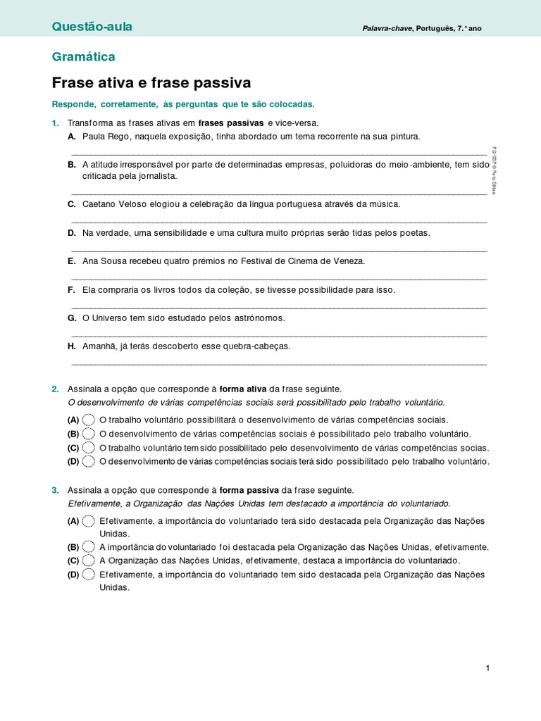 Frase Ativa e Frase Passiva | PDF | Portugal