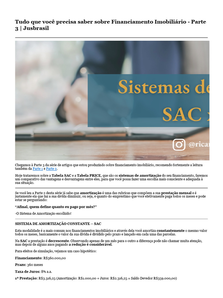 Comparativo: SAC vs. PRICE no Financiamento | PDF | Juros | Economias