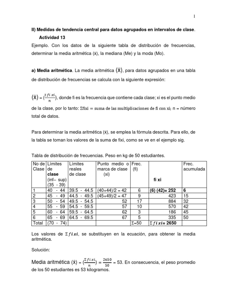 Medidas De Tendencia Central Pdf Mediana Análisis Matemático