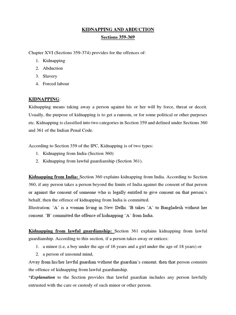 Distinction Between Kidnapping and Abduction | PDF | Kidnapping | Legal ...