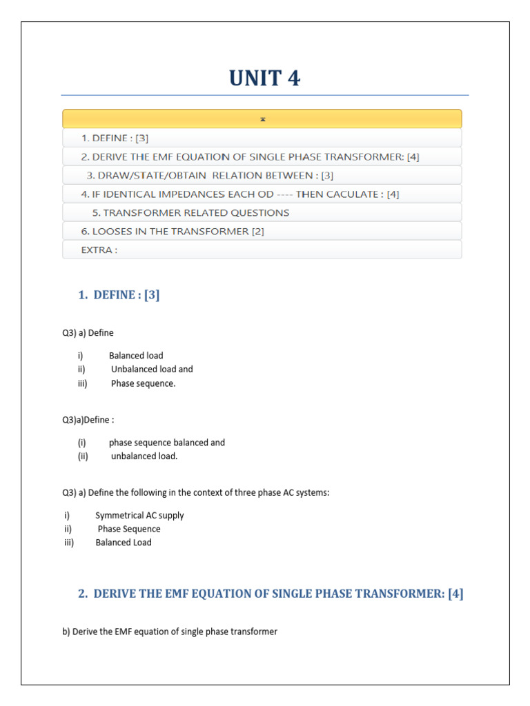 Unit 4 | PDF | Transformer | Electrical Impedance