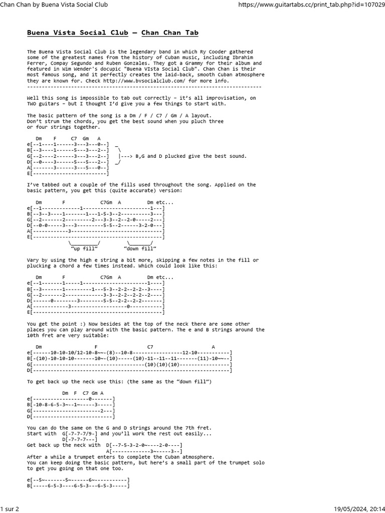 Chan Chan Guitar Tab Guide | PDF | Cuban Music | Necked Lutes