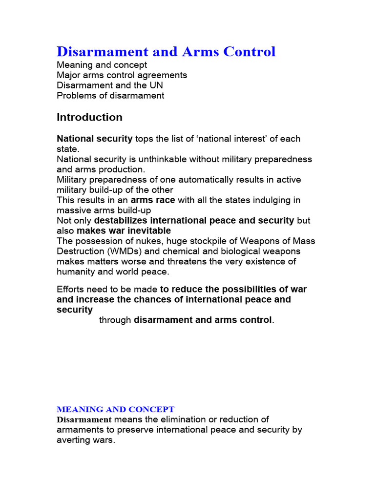 Disarmament and Arms Control | PDF | Arms Control | Nuclear Weapons
