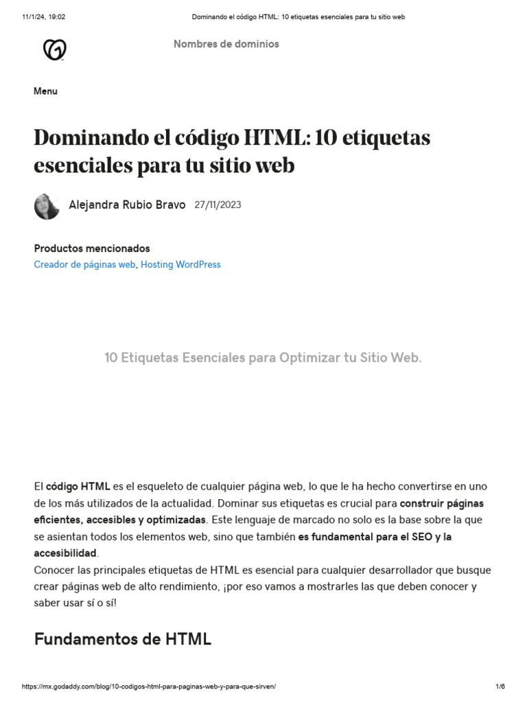 Dominando El Código HTML - 10 Etiquetas Esenciales para Tu Sitio Web | PDF | HTML | Red mundial