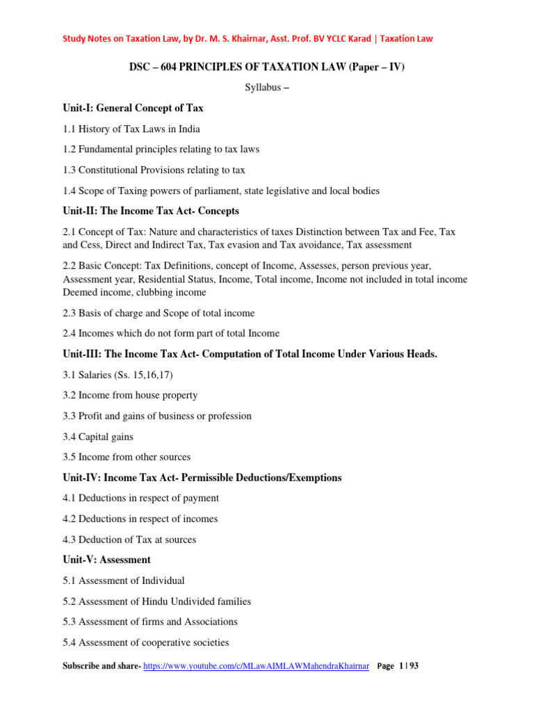 Taxation Law Study Notes Overview | PDF | Taxes | Tax Deduction