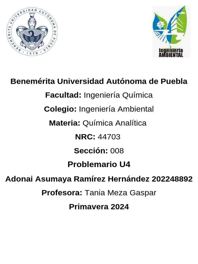Problemario U4 | PDF | Valoración | Química