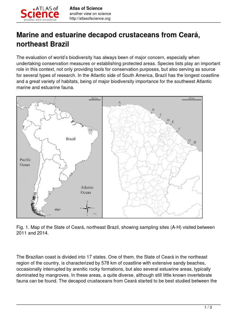 Ceará Decapod Crustaceans Checklist | PDF | Coast | Biodiversity
