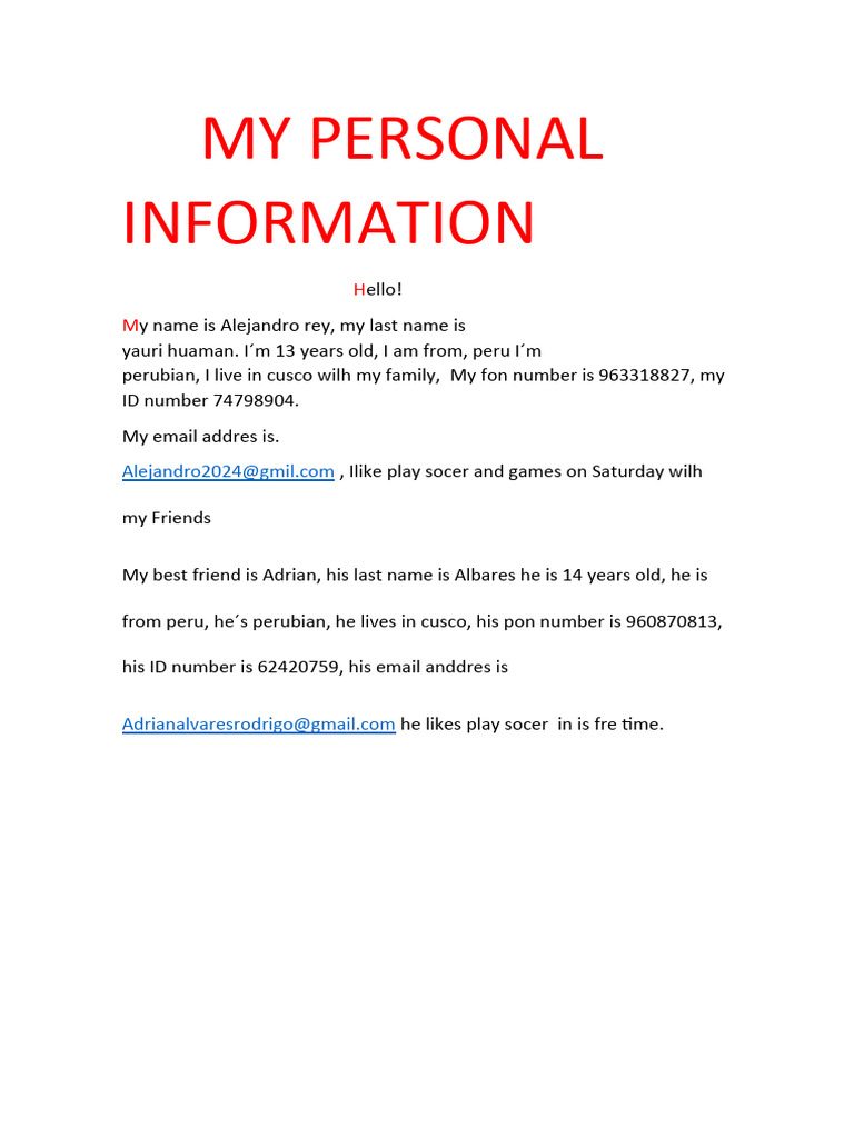 My Personal Information | PDF