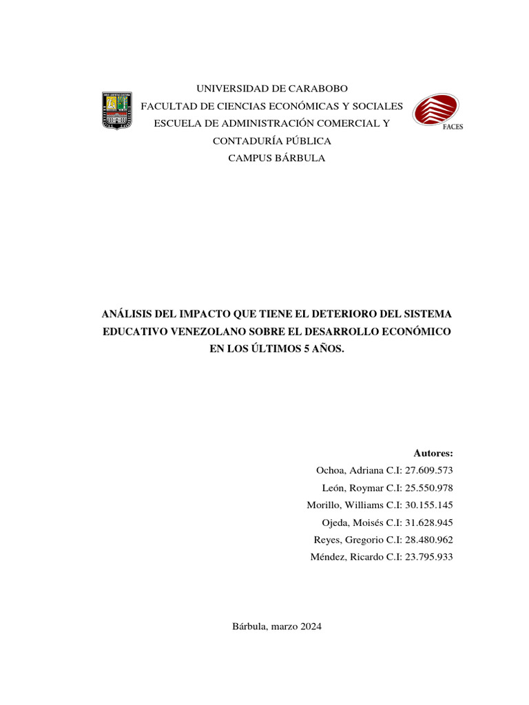 Proyecto de Investigación | Descargar gratis PDF | Desarrollo economico | Venezuela