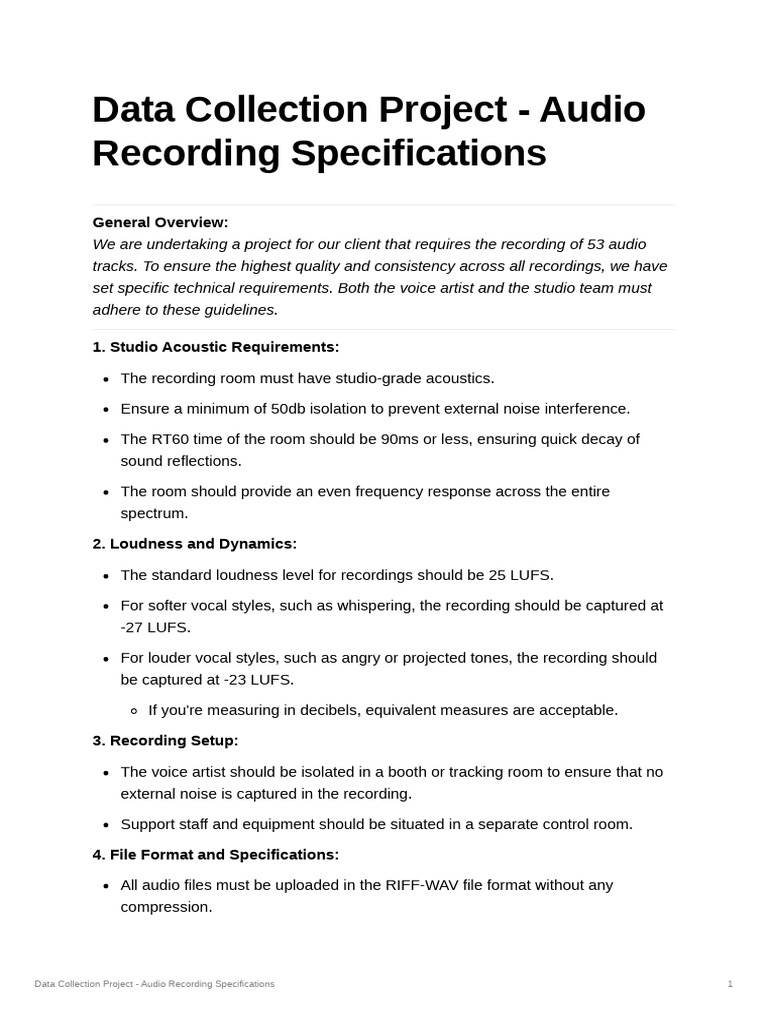 Data_Collection_Audio_Recording_Specifications | PDF | Noise | Sound