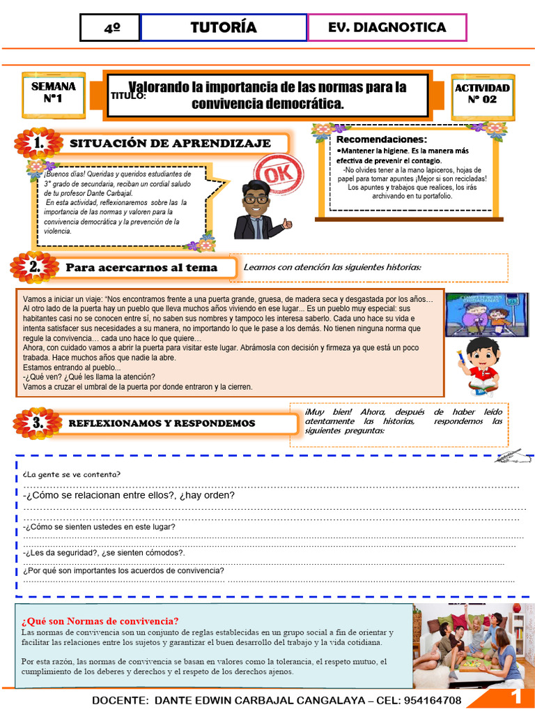 ACTIVIDAD 02 -Eval.Diagnostica -Normas de Convivencias TUTORÍA | PDF | Violencia