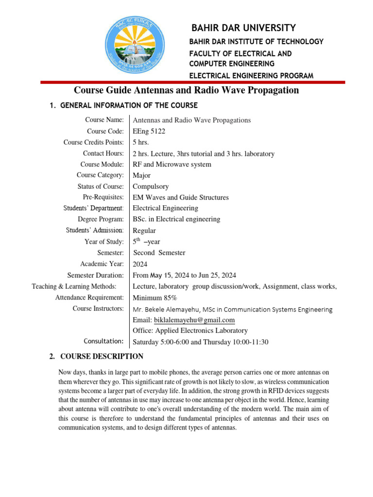 Antennas and Radio Wave Propagation Course Guide | PDF | Antenna (Radio ...