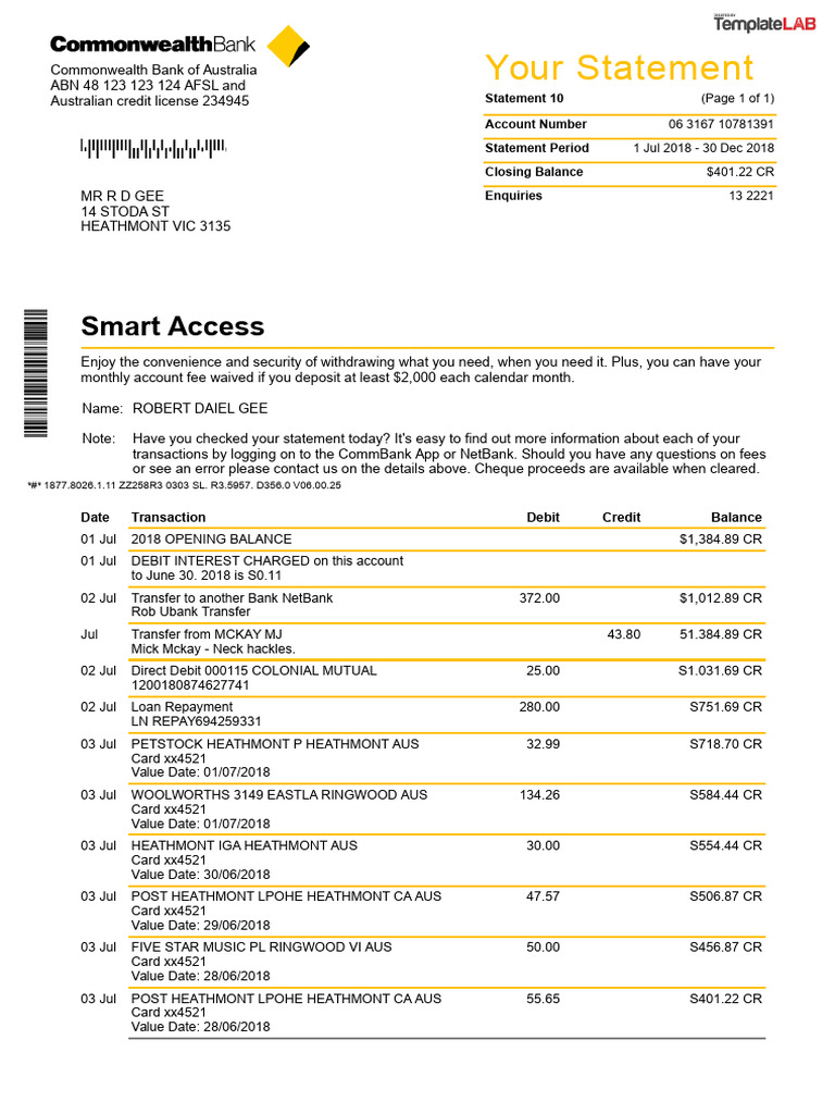 Your Statement: Smart Access | Download Free PDF | Debit Card | Banks