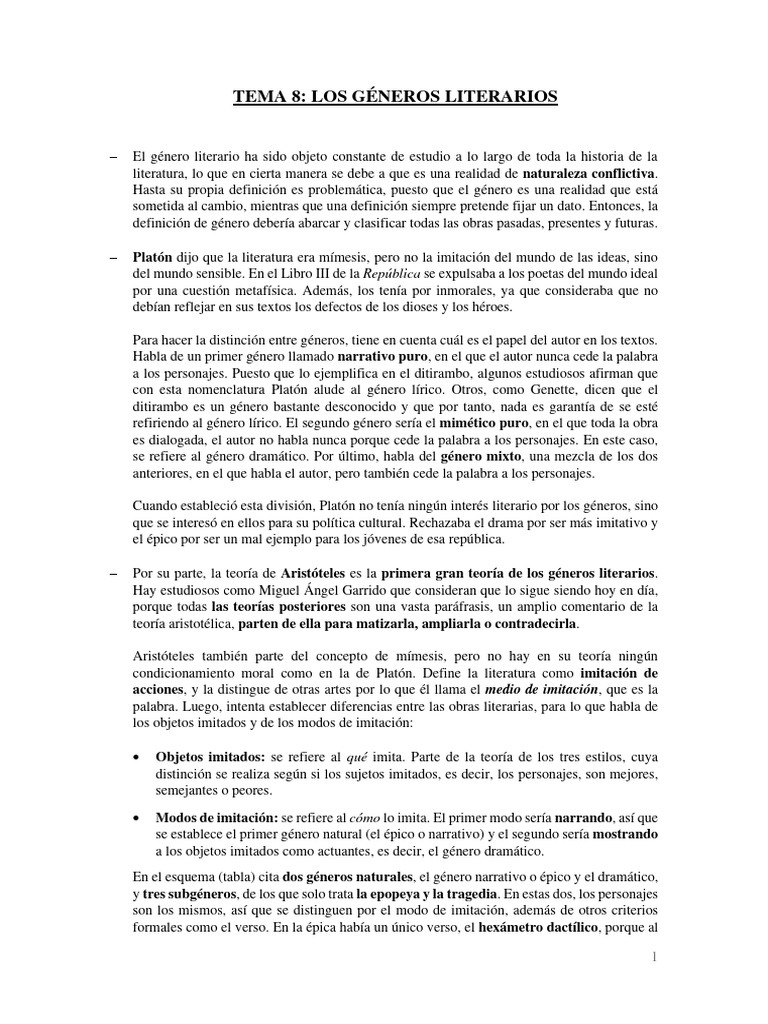 Tema 8 Géneros Literarios | PDF | Autor | Tragedia