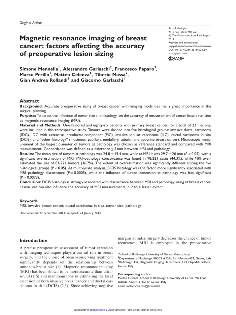Magnetic Resonance Imaging of Breast Cancer: Factors Affecting The ...