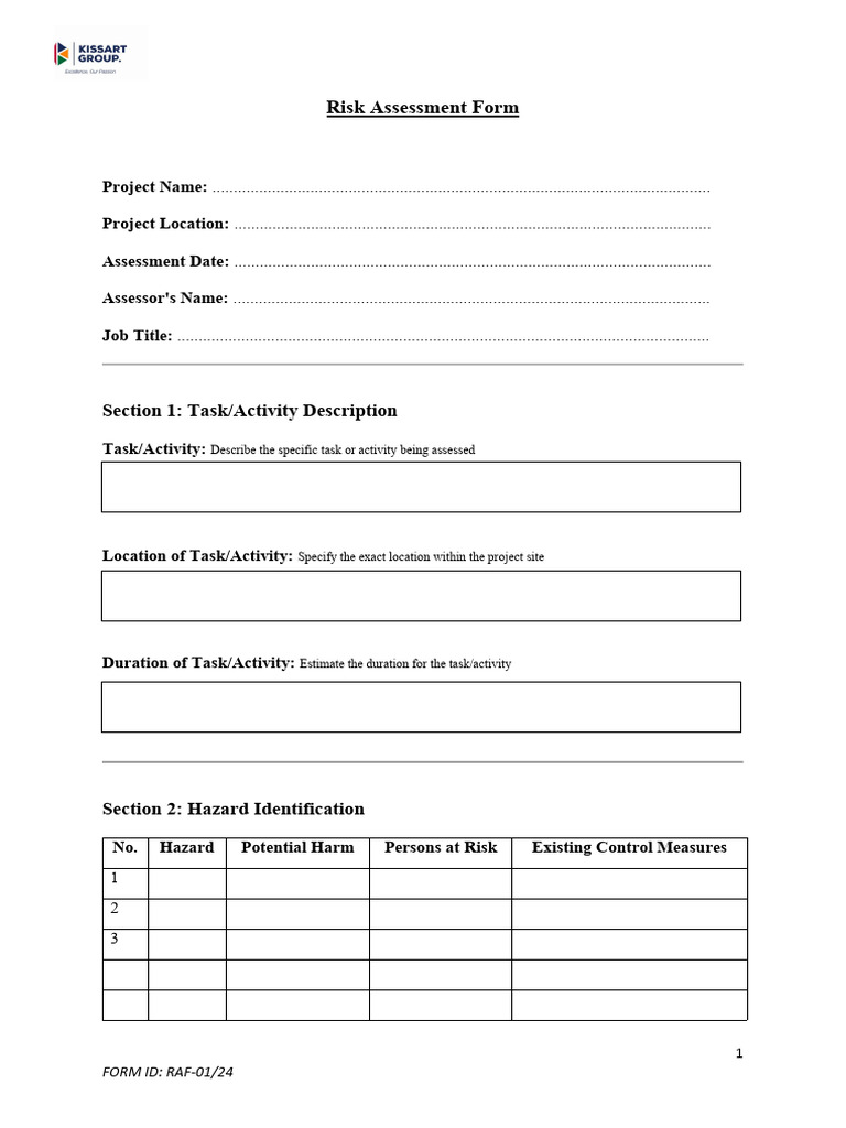 Risk Assessment Form | Download Free PDF | Risk | Hazards