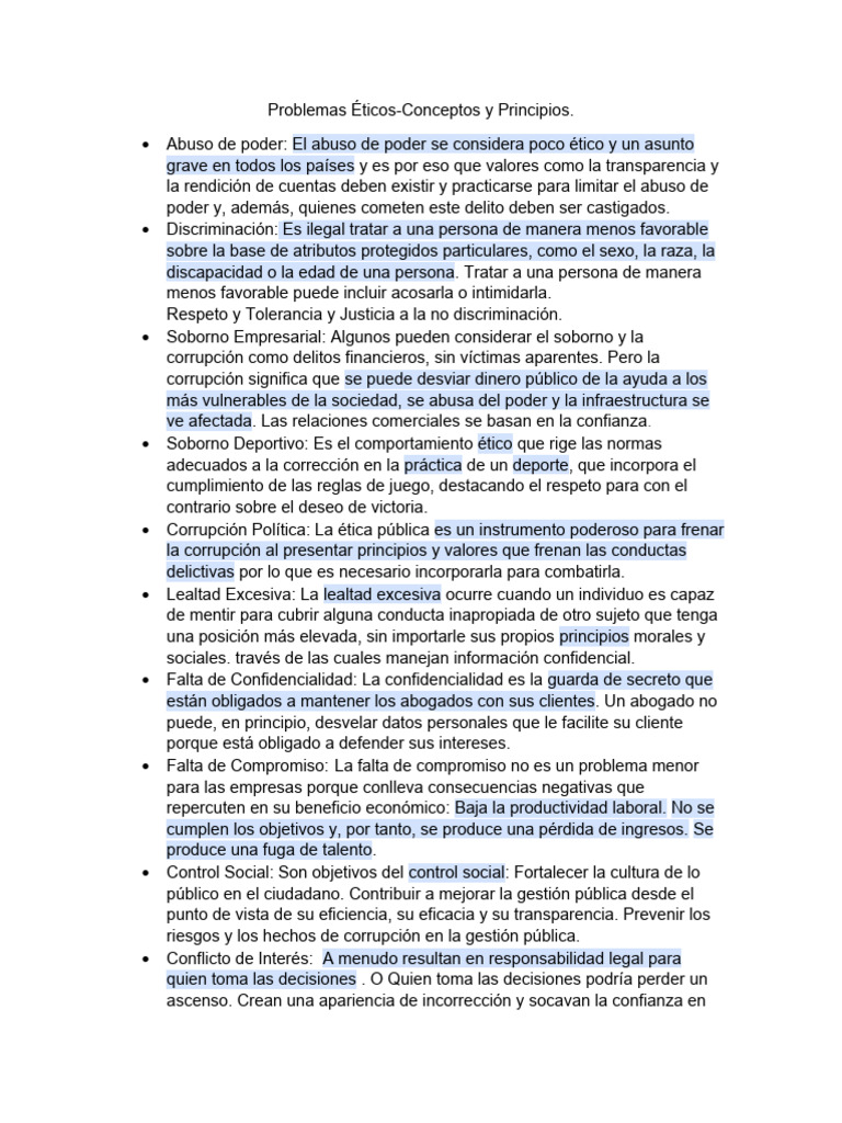 Problemas Eticos-Conceptos y Principios. | PDF | Corrupción política | Comportamiento