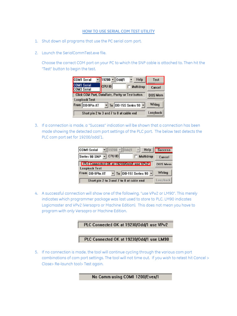 How to use serial com test utility | PDF