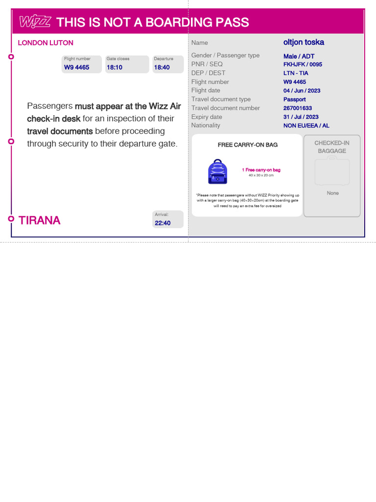 Flight Details: LTN to TIA, Jun 2023 | PDF