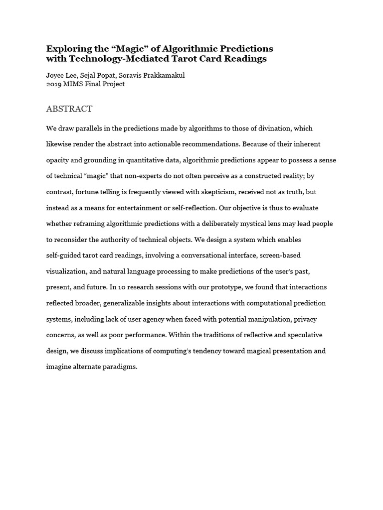 Algorithmic Predictions and Tarot Insights | PDF