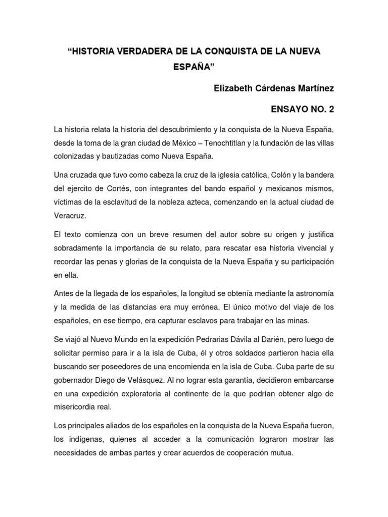 Historia Verdadera de La Conquista de La Nueva España (Ensayo) | PDF ...