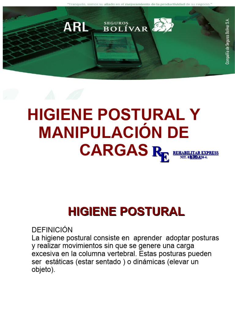 Higiene Postural y Manejo de Cargas | PDF | Dolor lumbar | La columna ...