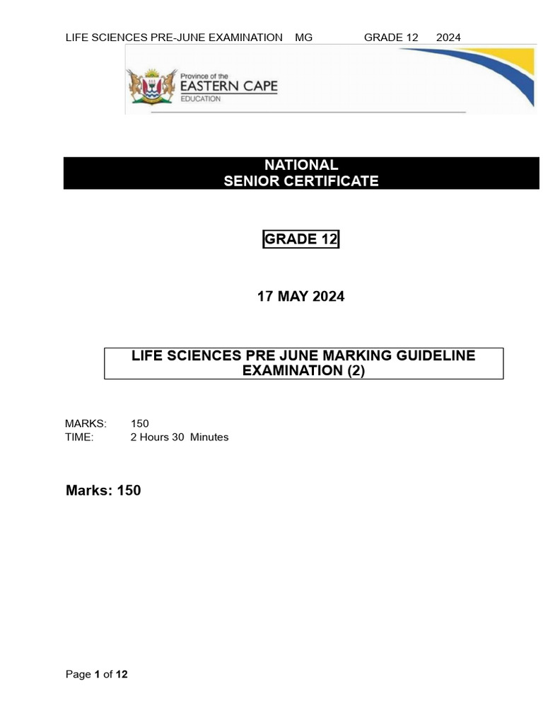 Life Sciences Pre-June Marking Guidelines - Grade 12 - 102958 | PDF ...