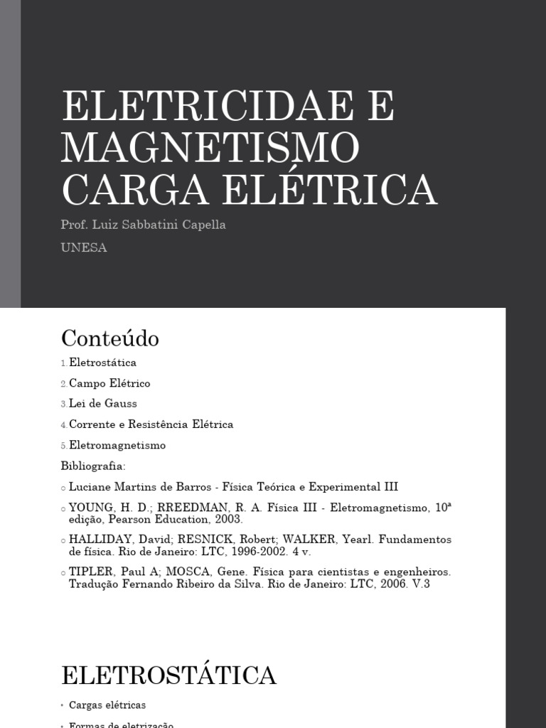 Eletricidade E Magnetismo Aula 1 Carga Eletrica Pdf Carga
