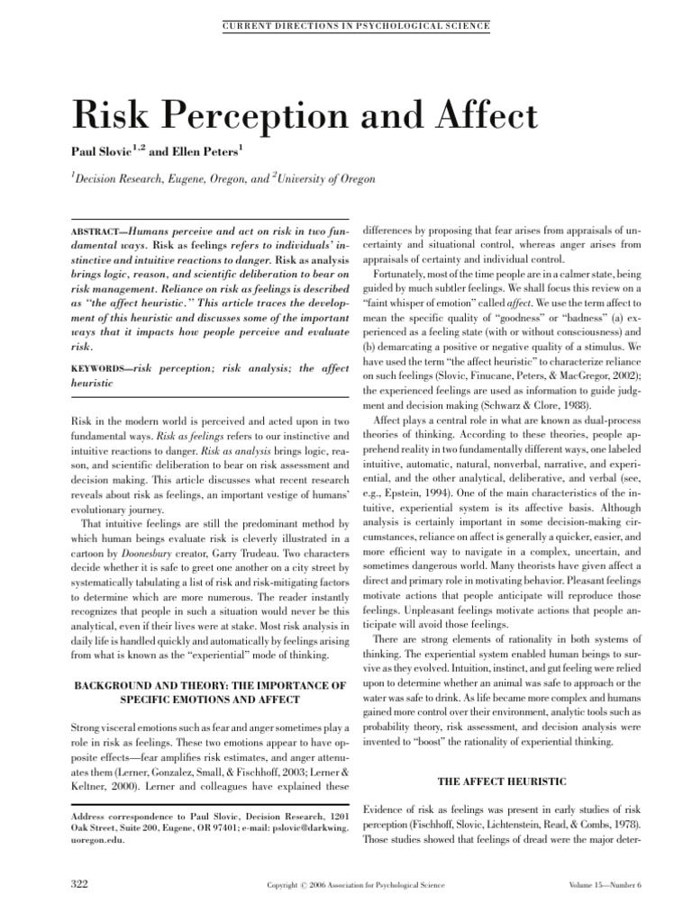Slovic 2006 | PDF | Risk | Feeling