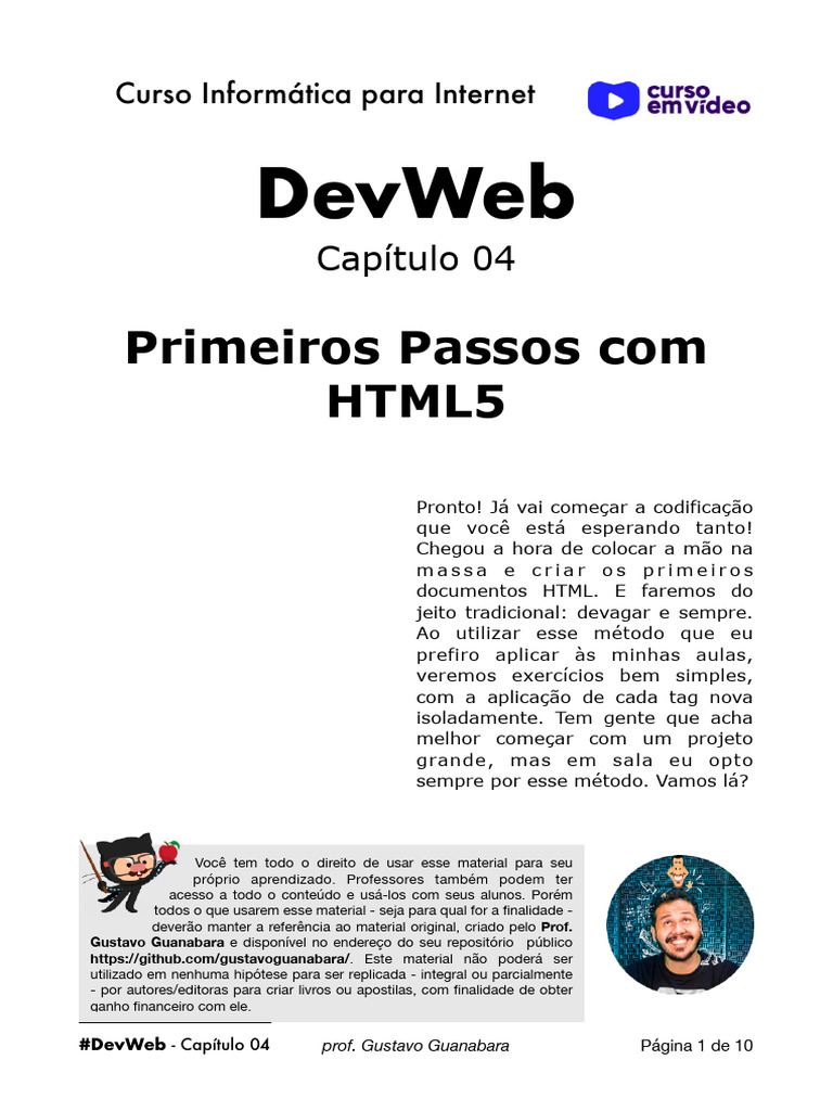 04 - Primeiros Passos HTML | PDF | YouTube | Html