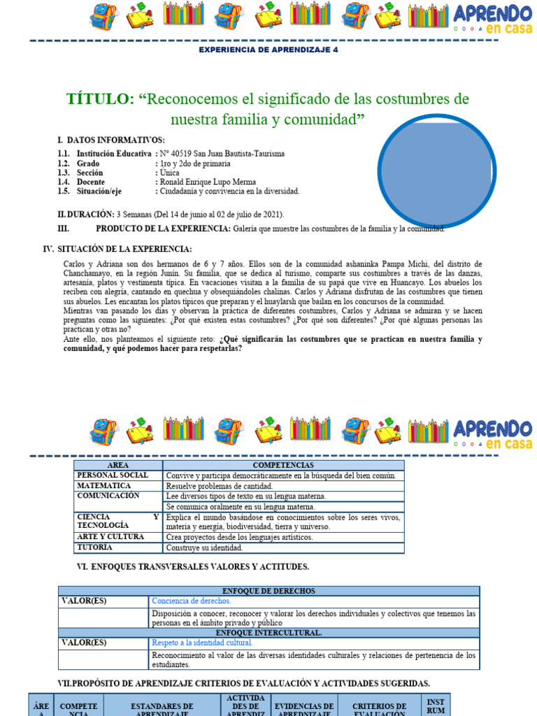 EXPERIENCIA DE APRENDIZAJE N° 4 III CICLO | PDF | Aprendizaje | Evaluación