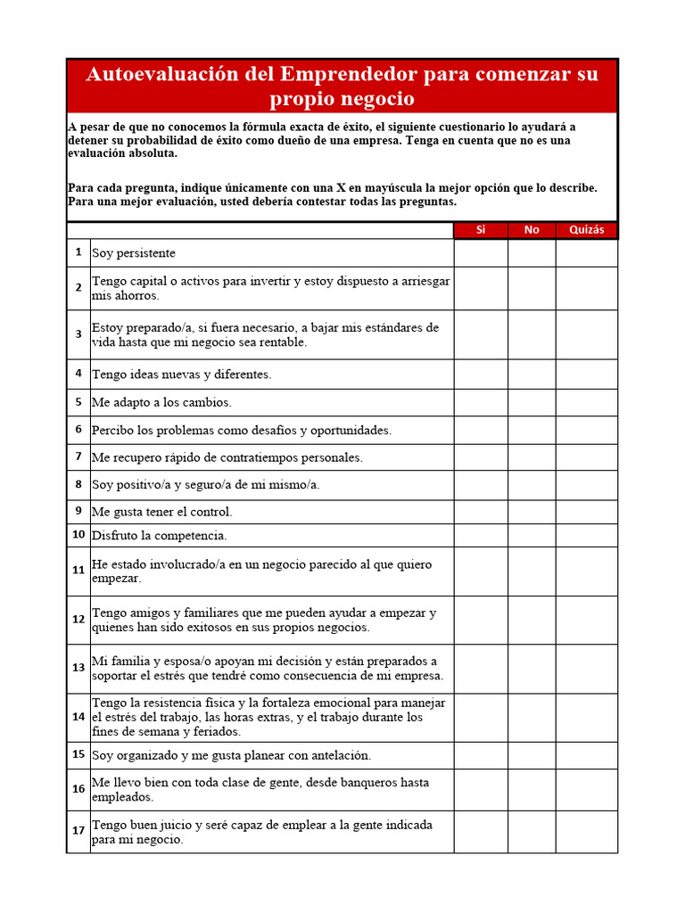 Auto-Evaluacion-Emprendedor-MEIC Isecc | PDF | Iniciativa empresarial