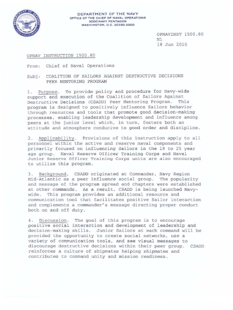 OPNAV 1500.80 Coalition of Sailors Against Destructive Decisions Peer ...