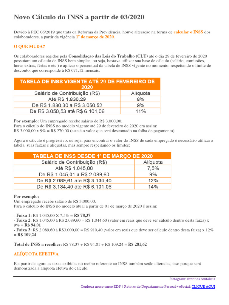 Nova Tabela de Inss - Entendendo o Calculo | Download grátis PDF | Hora ...