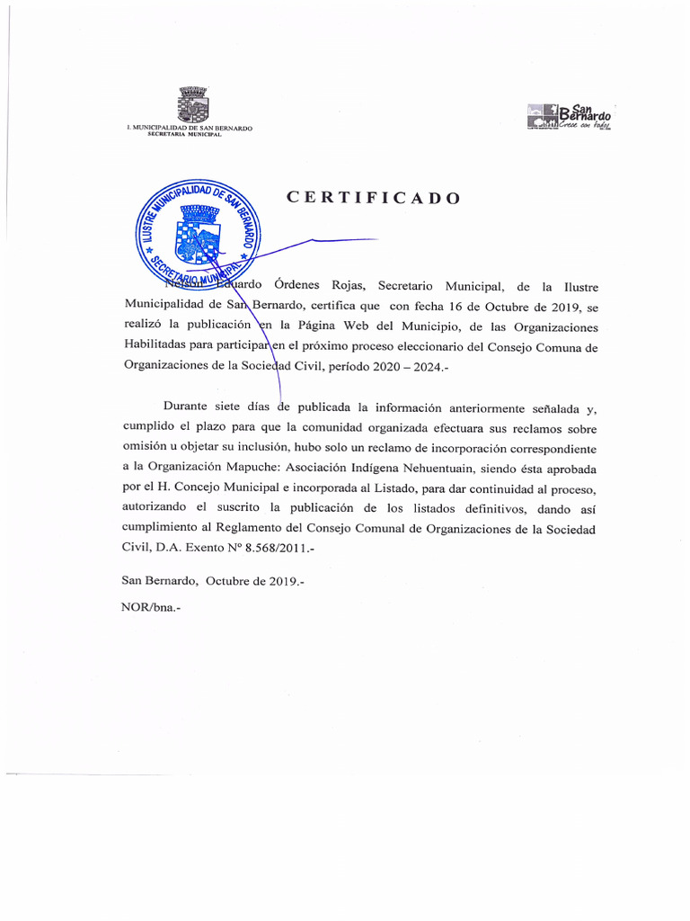 Certificado Secretaria Municipal | PDF