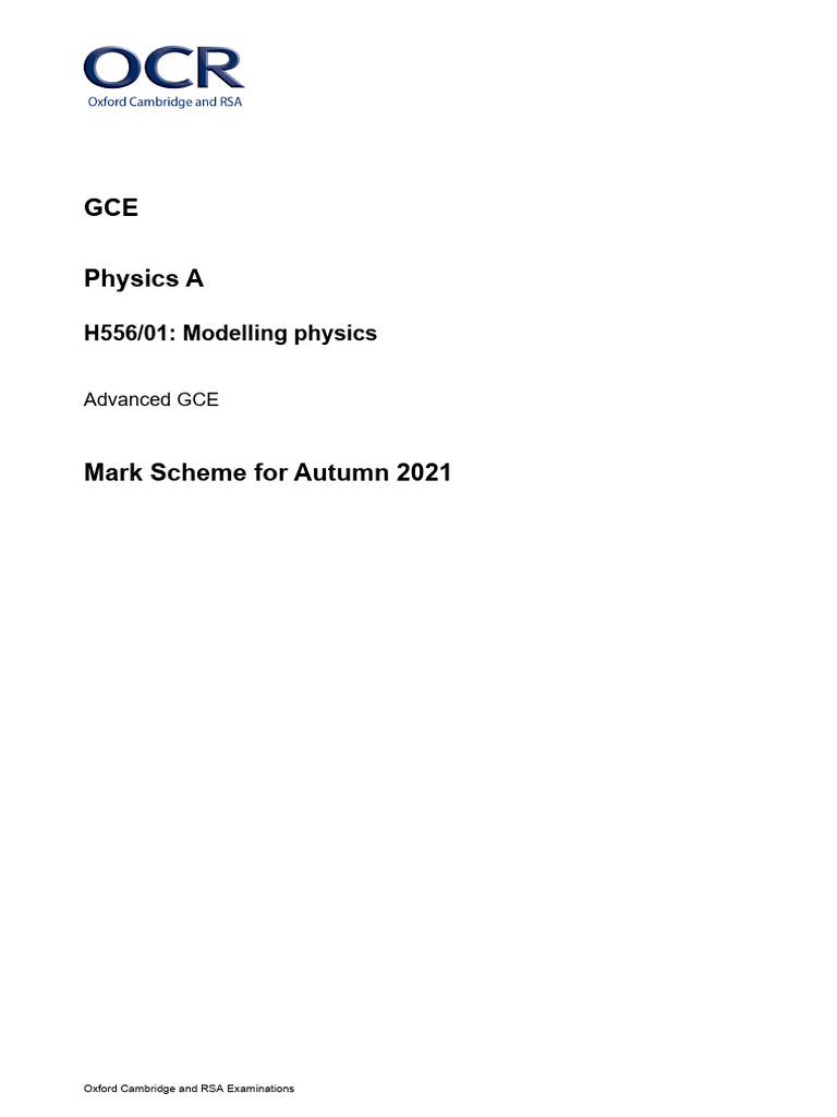 H556/01 Physics Mark Scheme 2021 | PDF | Black Hole | Orbit